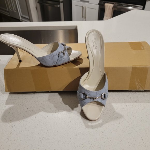 Gucci | Shoes | Gucci Light Blue Patent Guccissima Gg Horsebit Peep Toe ...